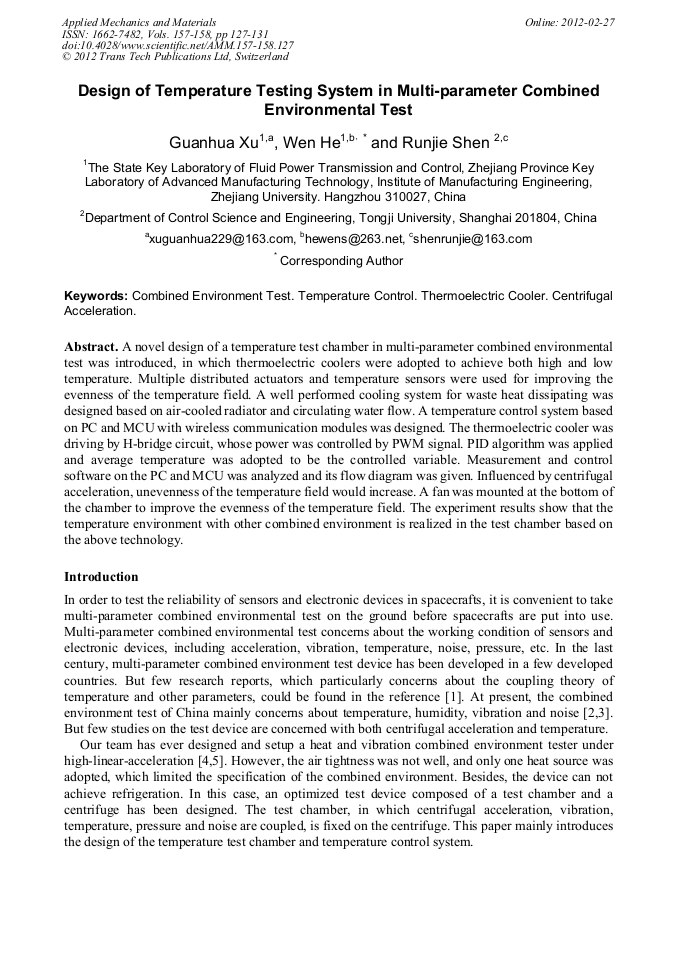 Design of Temperature Testing System in Multi-Parameter Combined ...