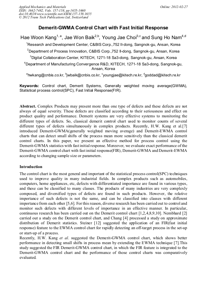 Demerit-GWMA Control Chart with Fast Initial Response | Scientific.Net