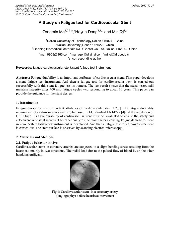 A Study on Fatigue Test for Cardiovascular Stent | Scientific.Net