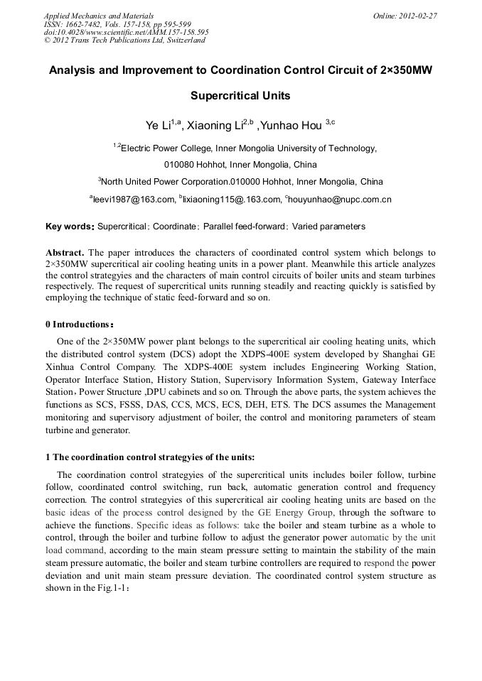 Analysis and Improvement to Coordination Control Circuit of 2×350MW Supercritical Units ...
