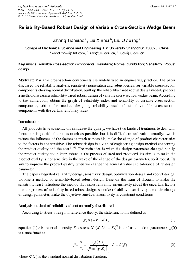 Reliability-Based Robust Design of Variable Cross-Section Wedge Beam ...