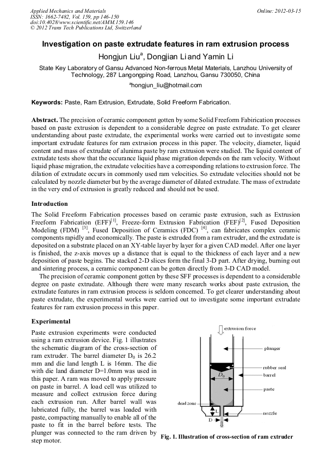 Investigation on Paste Extrudate Features in Ram Extrusion Process ...