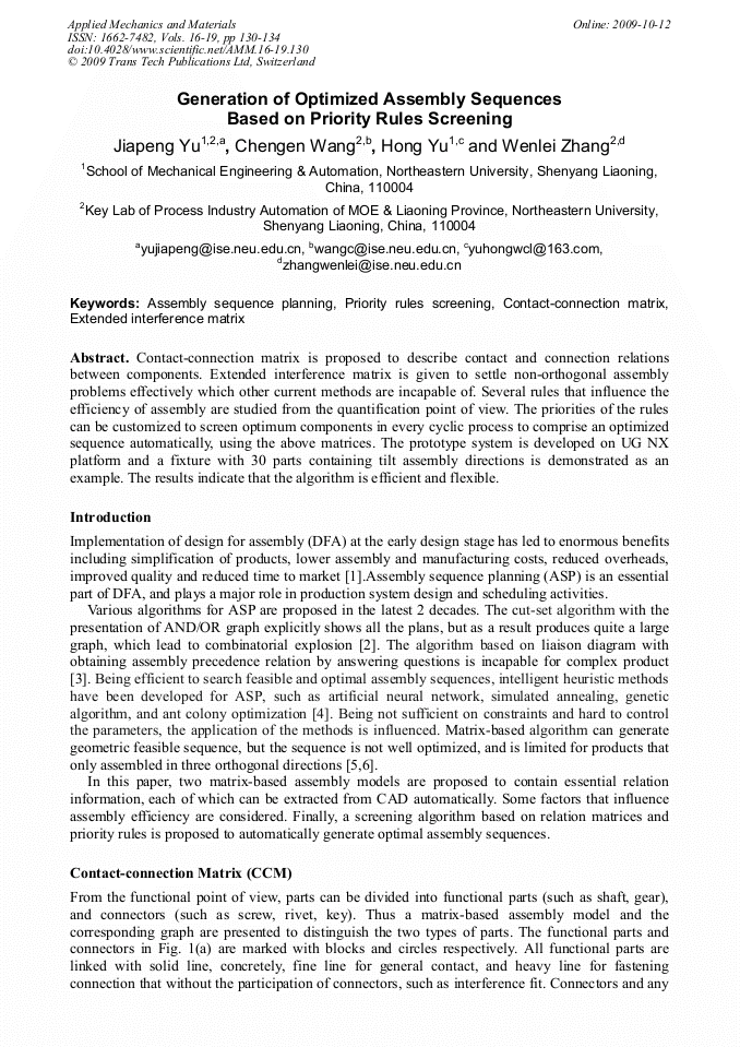 Generation of Optimized Assembly Sequences Based on Priority Rules ...