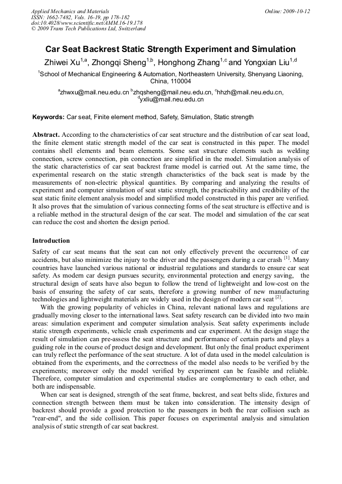 Car Seat Backrest Static Strength Experiment and Simulation ...
