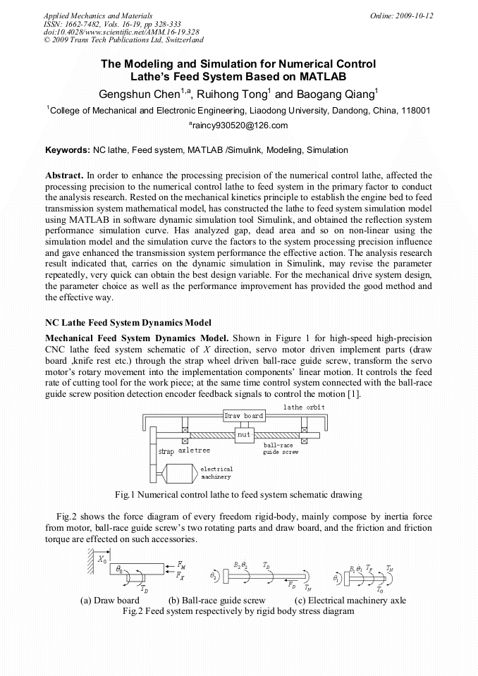 The Modeling and Simulation for Numerical Control Lathe’s Feed System ...