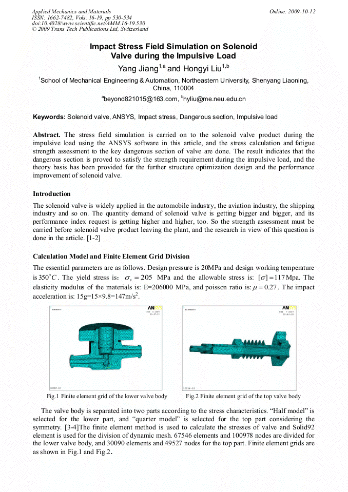 Impact Stress Field Simulation on Solenoid Valve during the Impulsive ...