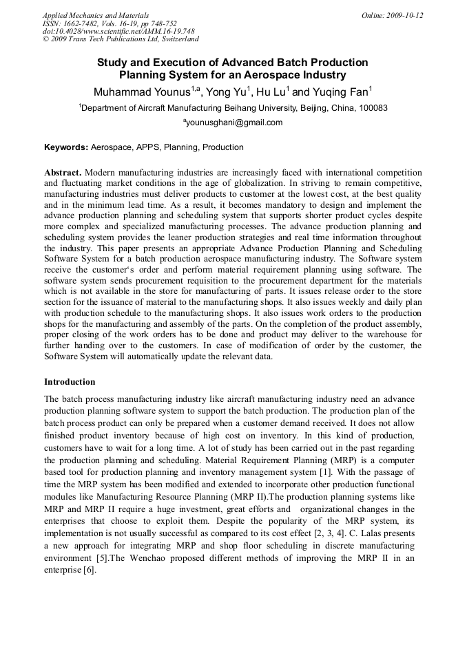 Study and Execution of Advanced Batch Production Planning System for an ...