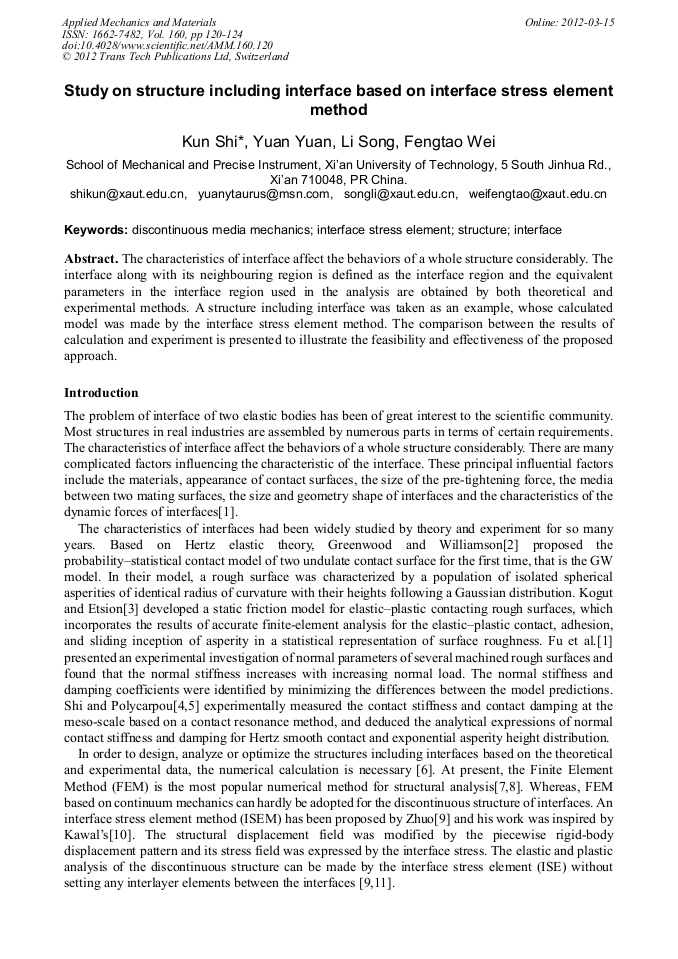 Study on Structure Including Interface Based on Interface Stress ...