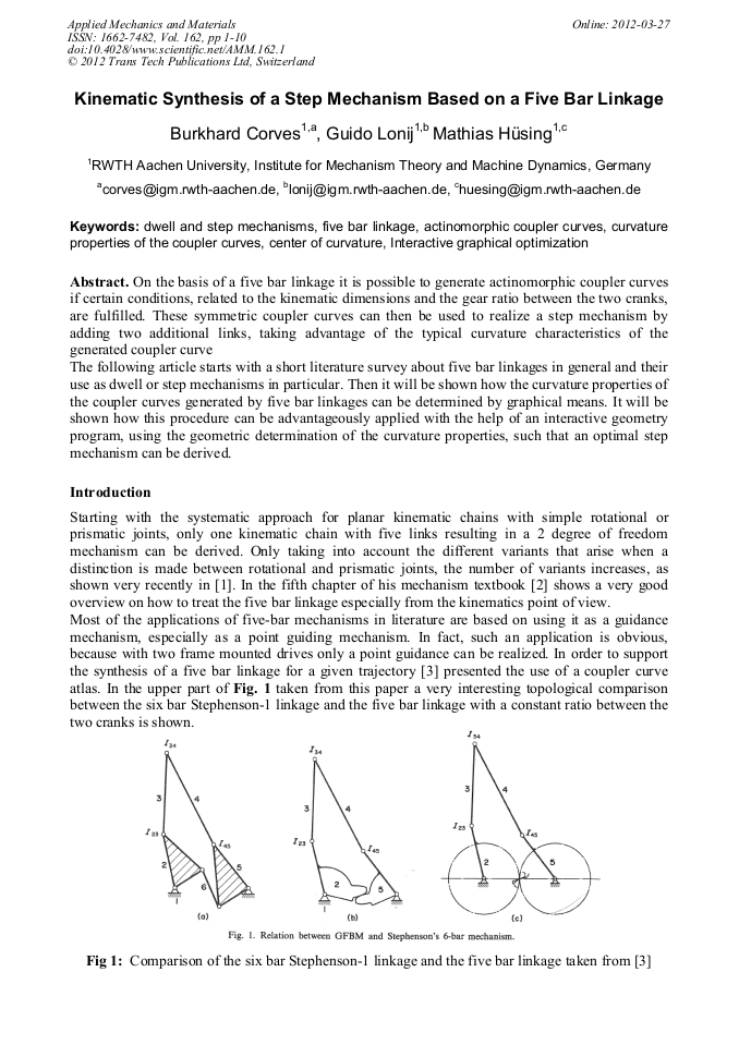 Kinematic Synthesis of a Step Mechanism Based on a Five Bar Linkage ...