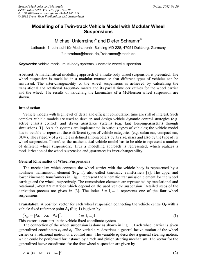 Modelling of a Twin-Track Vehicle Model with Modular Wheel Suspensions ...
