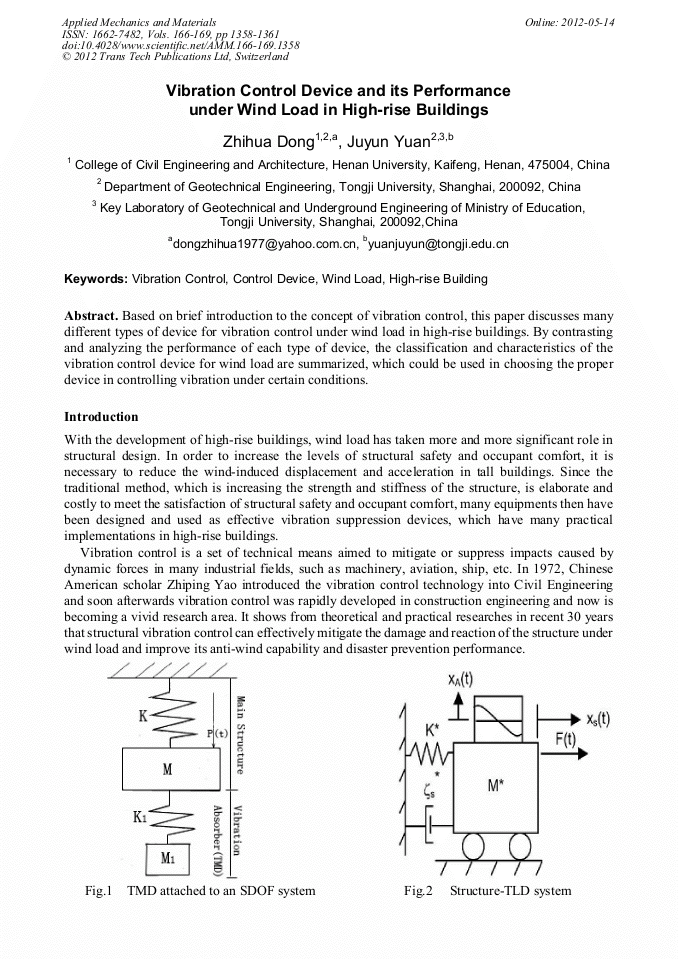 Vibration Control Device and its Performance under Wind Load in High ...
