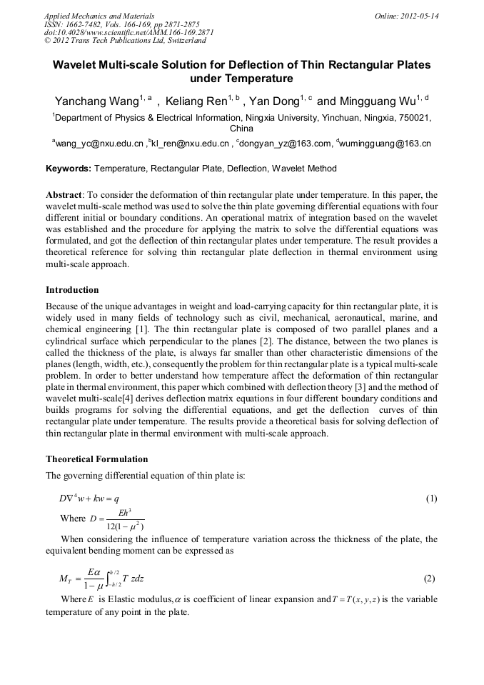 Wavelet Multi-Scale Solution for Deflection of Thin Rectangular Plates ...