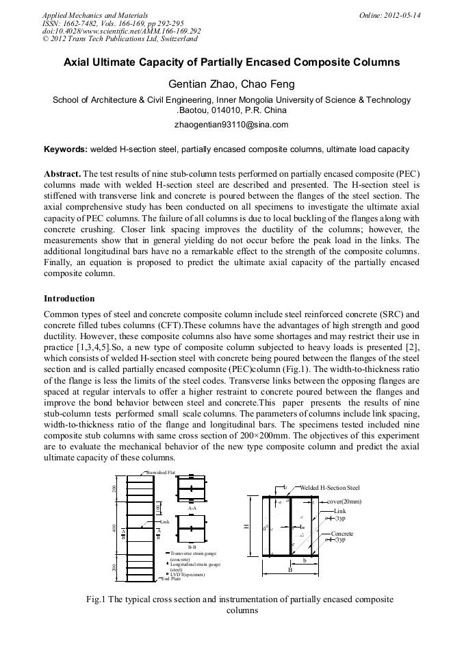Axial Ultimate Capacity of Partially Encased Composite Columns ...