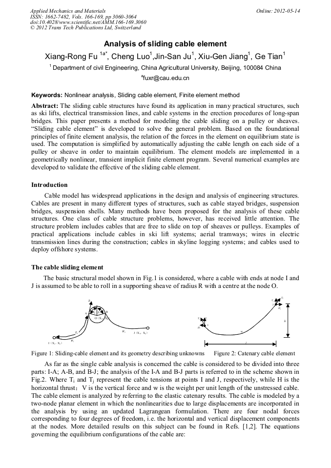 Analysis of Sliding Cable Element | Scientific.Net