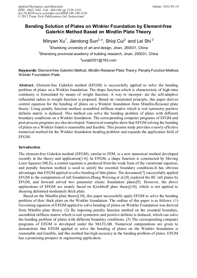 Bending Solution of Plates on Winkler Foundation by Element-Free ...