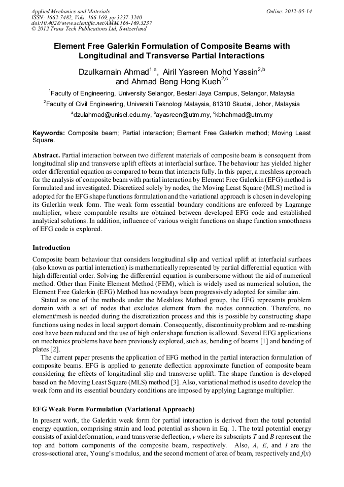 Element Free Galerkin Formulation of Composite Beams with Longitudinal and Transverse Partial ...