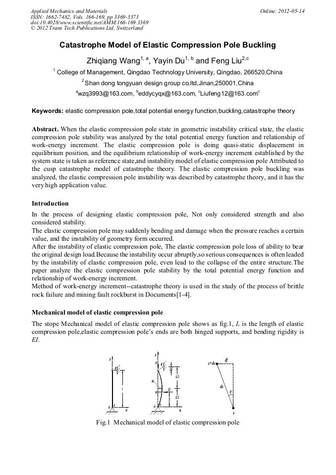 Catastrophe Model of Elastic Compression Pole Buckling | Scientific.Net