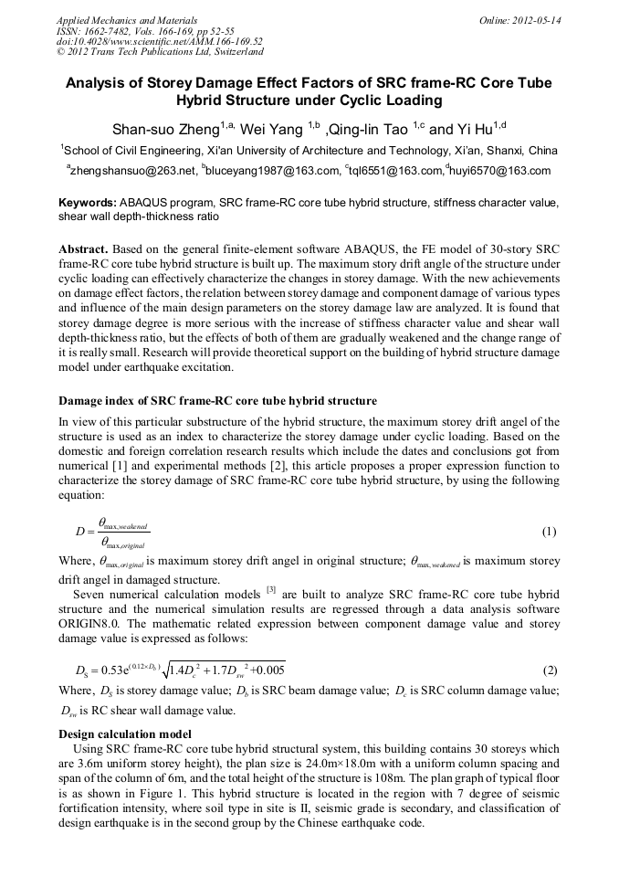 Analysis of Storey Damage Effect Factors of SRC Frame-RC Core Tube ...