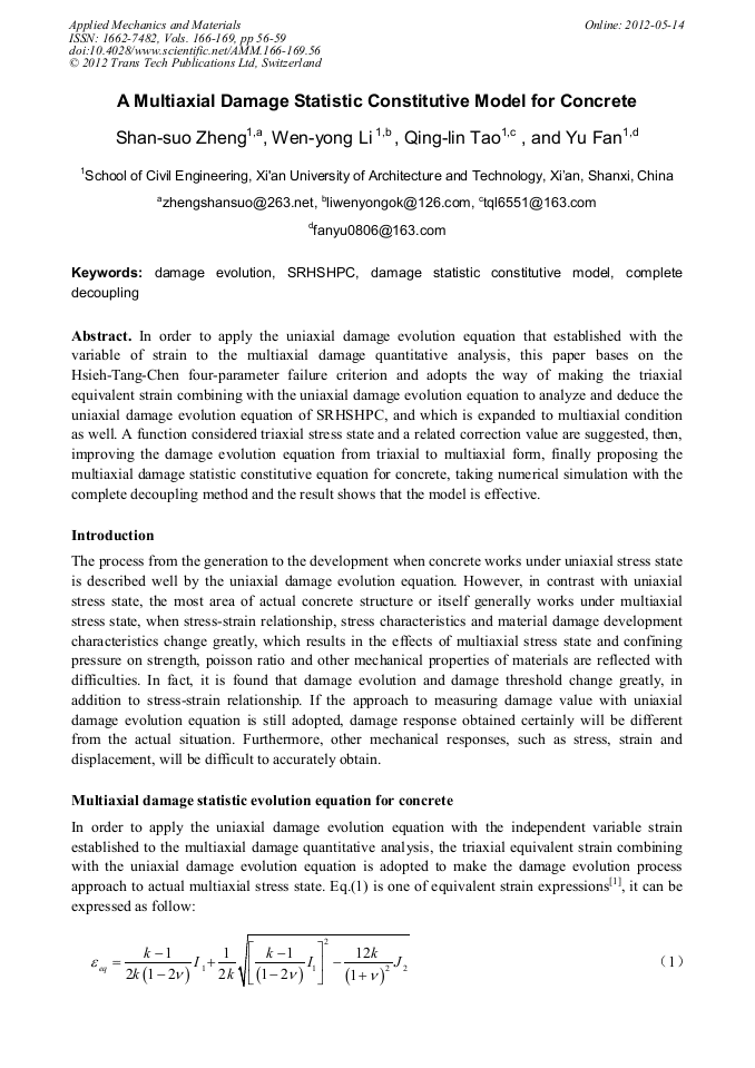 A Multiaxial Damage Statistic Constitutive Model for Concrete ...