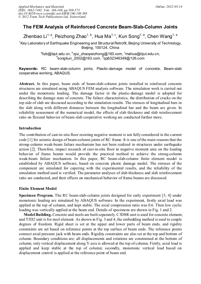 The FEM Analysis of Reinforced Concrete Beam-Slab-Column Joints ...
