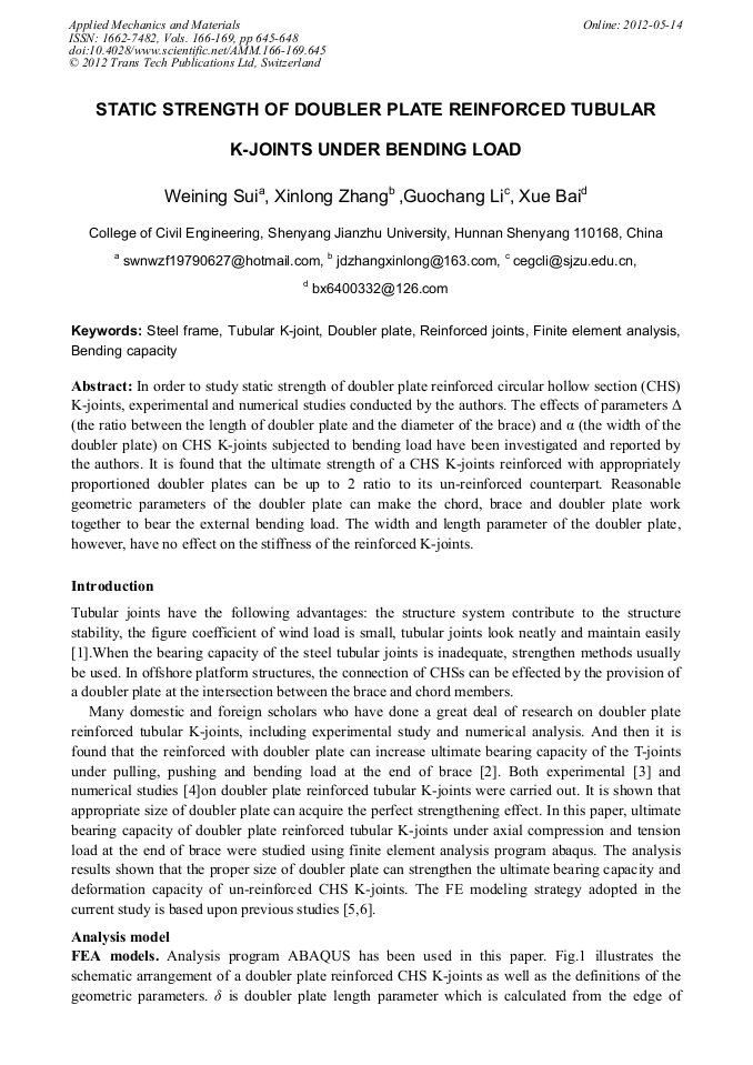 Static Strenght of Doubler Plate Reinforced Tubular K-Joints under ...