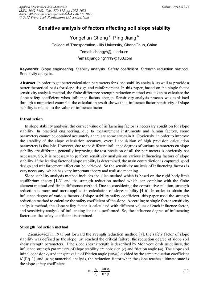 Sensitive Analysis of Factors Affecting Soil Slope Stability | Scientific.Net
