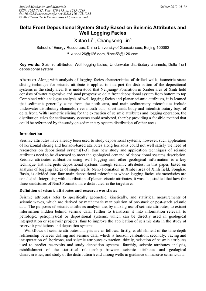 Delta Front Depositional System Study Based on Seismic Attributes and ...