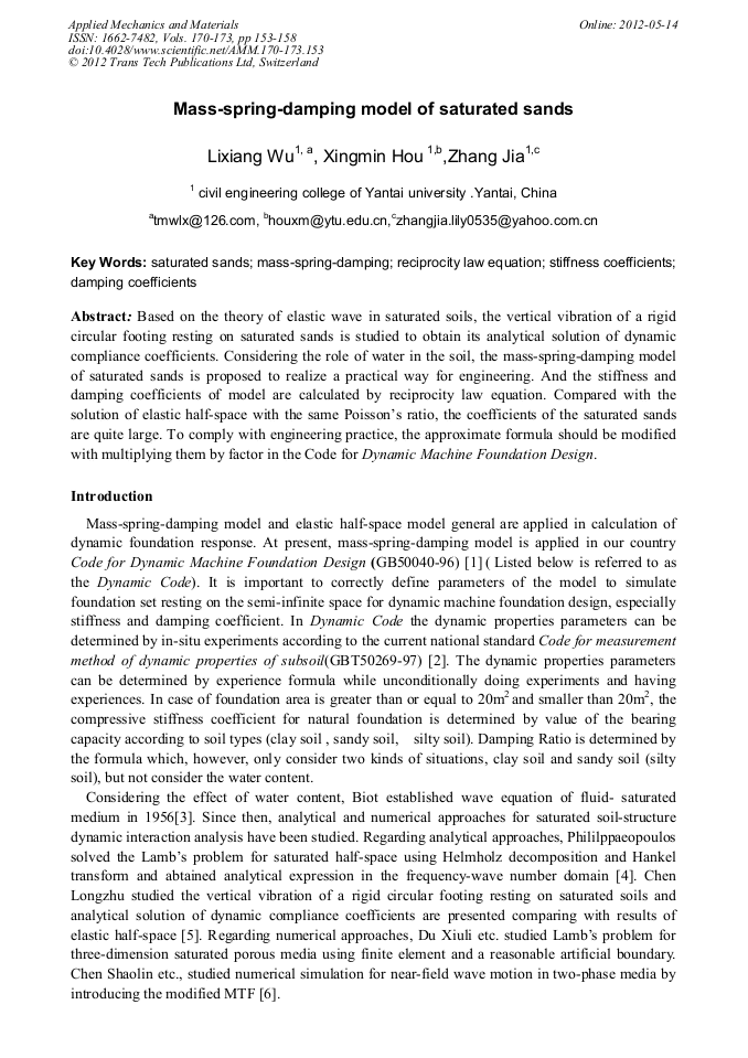 Mass-Spring-Damping Model of Saturated Sands | Scientific.Net