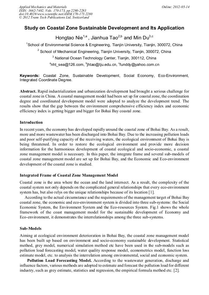 Study on Coastal Zone Sustainable Development and its Application ...