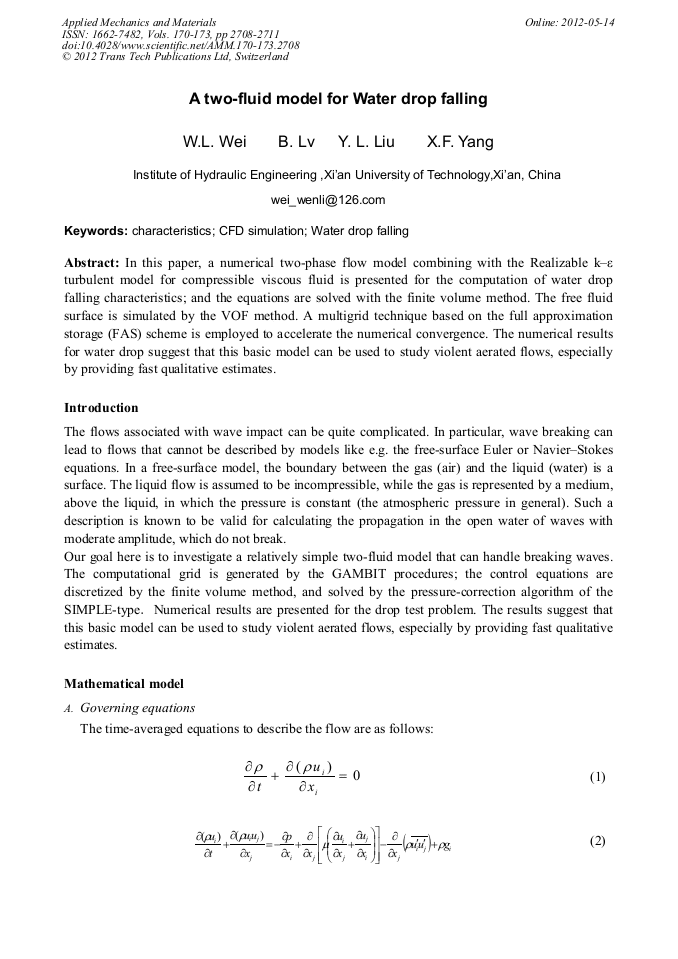 A Two-Fluid Model for Water Drop Falling | Scientific.Net