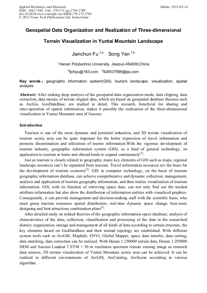 Geospatial Data Organization and Realization of Three-Dimensional Terrain Visualization in ...