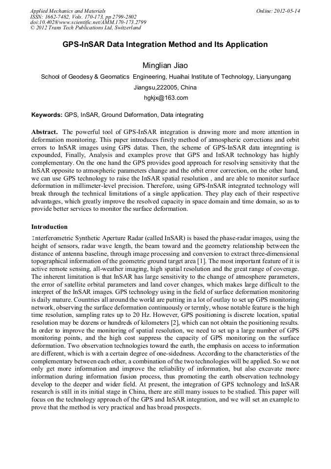 GPS-InSAR Data Integration Method and its Application | Scientific.Net