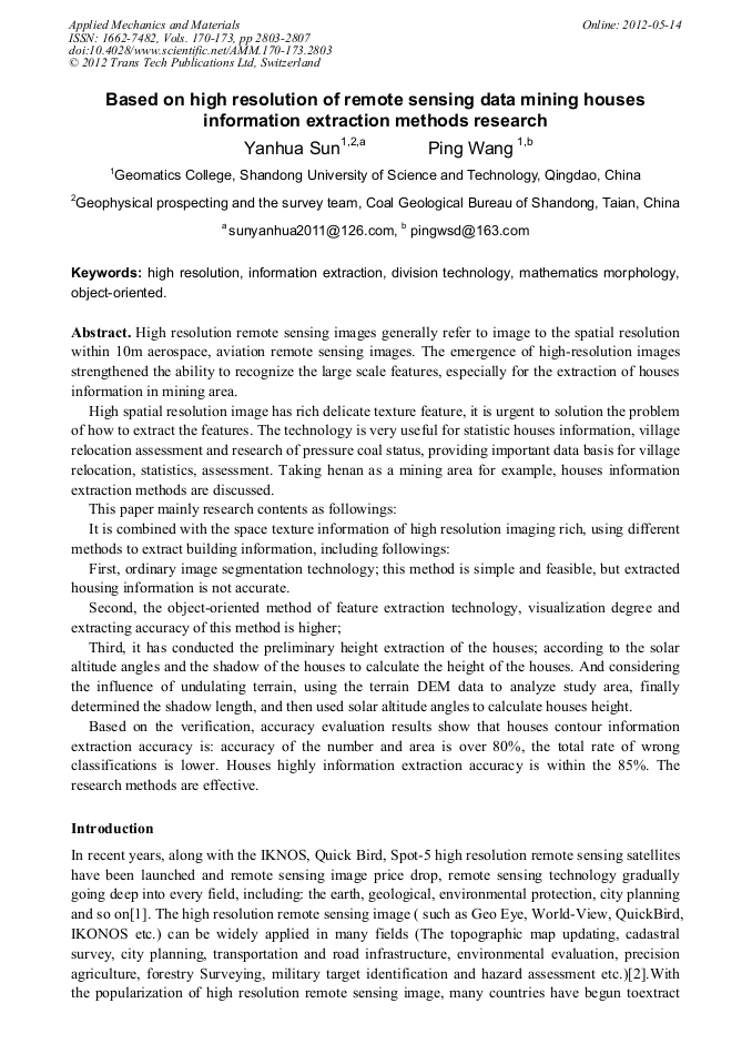 Based on High Resolution of Remote Sensing Data Mining Houses ...