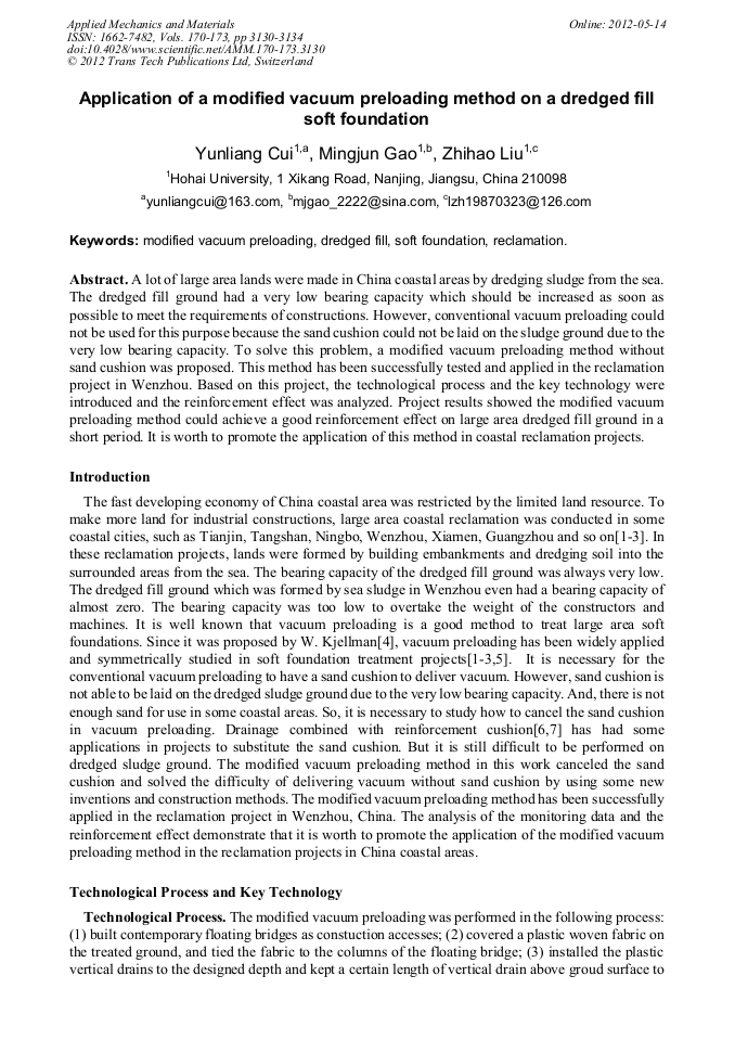 Application of a Modified Vacuum Preloading Method on a Dredged Fill ...