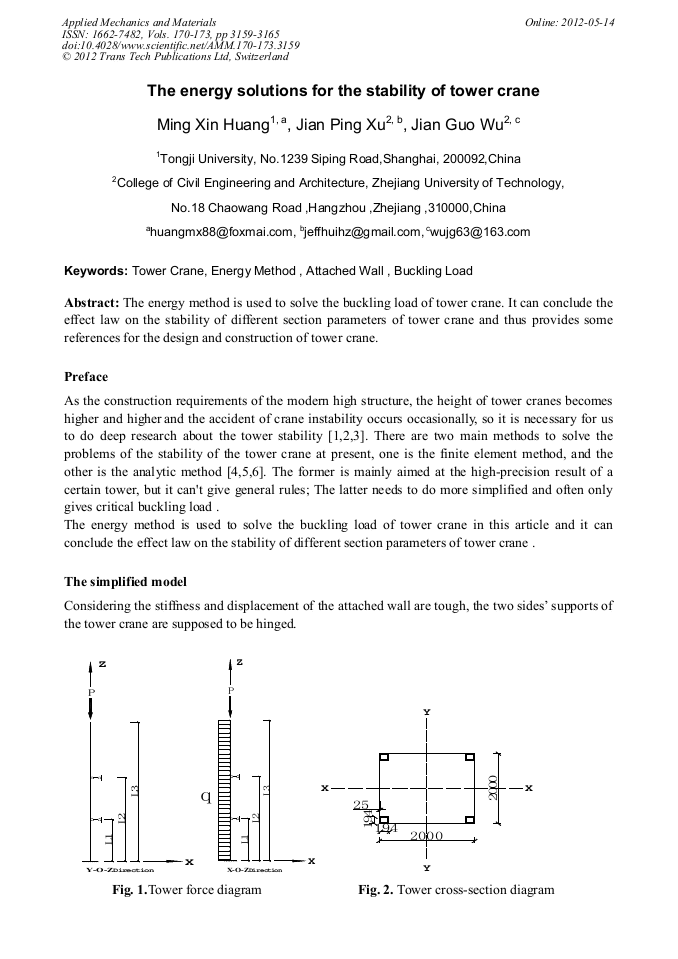The Energy Solutions for the Stability of Tower Crane | Scientific.Net
