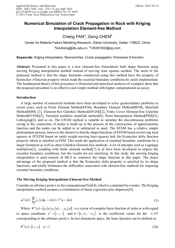 Numerical Simulation Of Crack Propagation In Rock With Kriging Interpolation Element Free Method