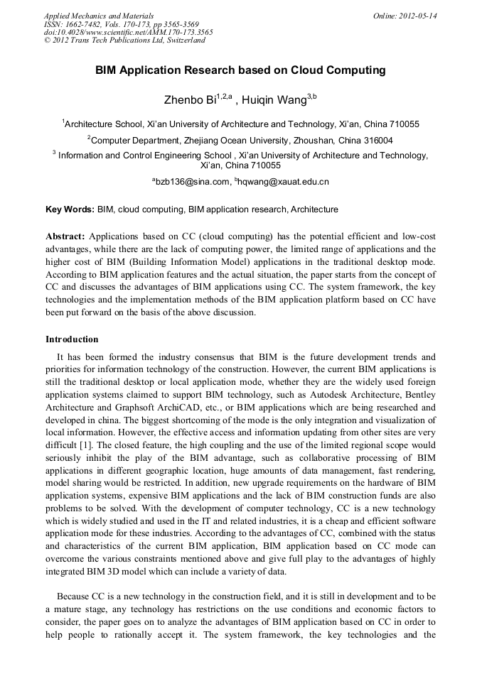 BIM Application Research Based on Cloud Computing | Scientific.Net