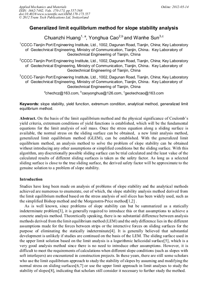Generalized Limit Equilibrium Method for Slope Stability Analysis ...
