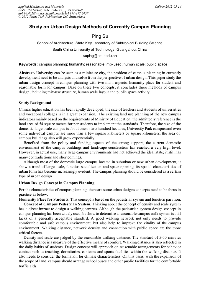 Study on Urban Design Methods of Currently Campus Planning | Scientific.Net