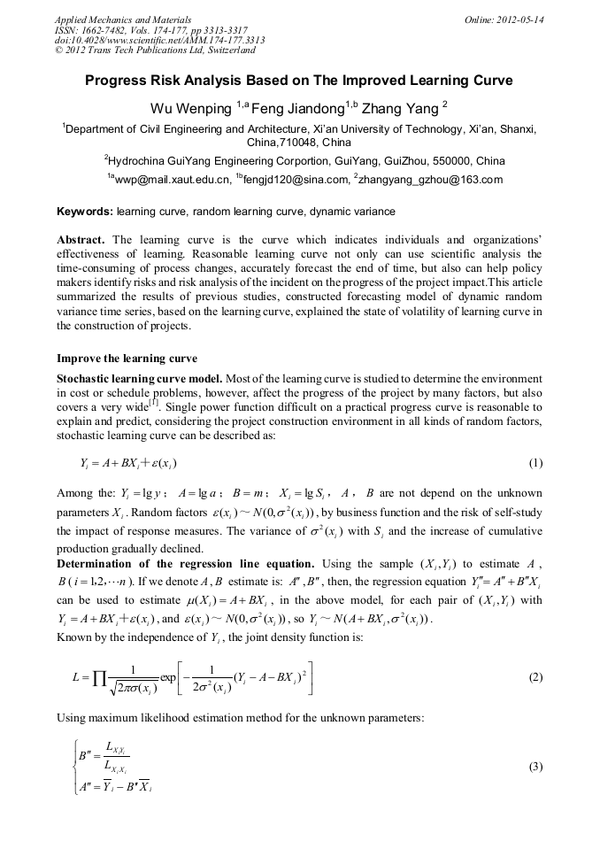 Progress Risk Analysis Based on the Improved Learning Curve ...