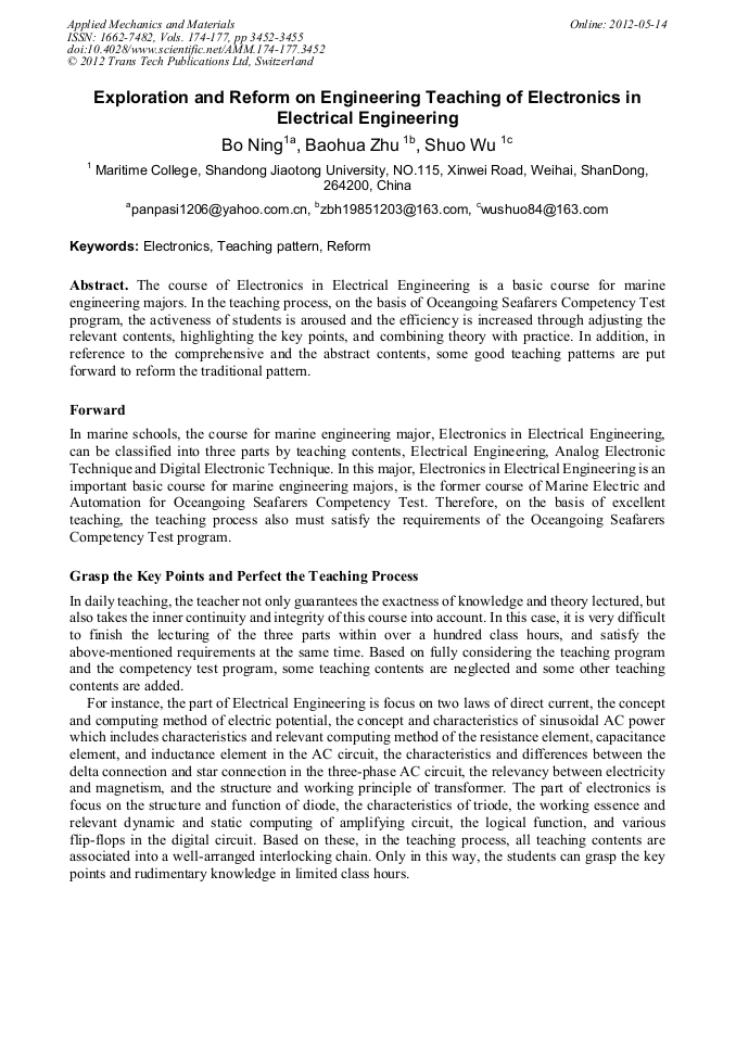 Exploration and Reform on Engineering Teaching of Electronics in ...