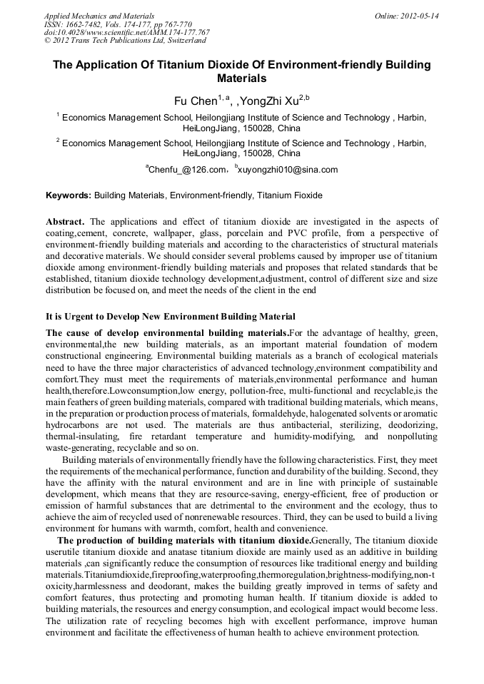 The Application of Titanium Dioxide of Environment-Friendly Building ...