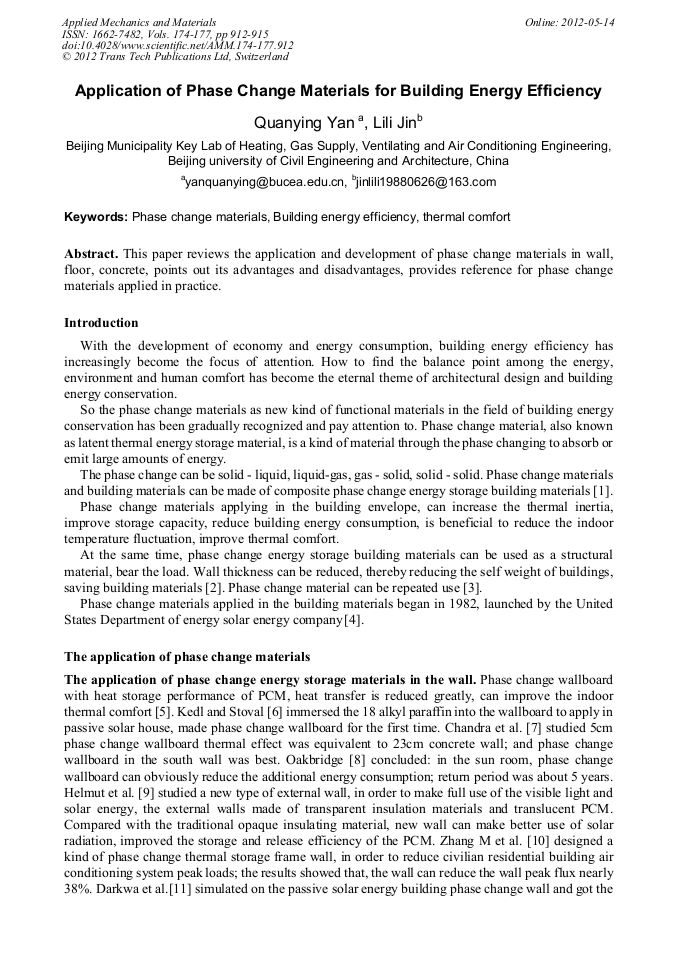 Application of Phase Change Materials for Building Energy Efficiency ...