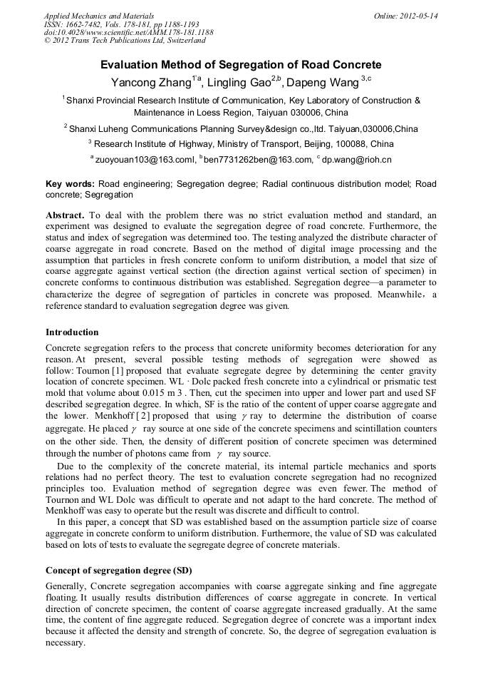 Evaluation Method of Segregation of Road Concrete | Scientific.Net