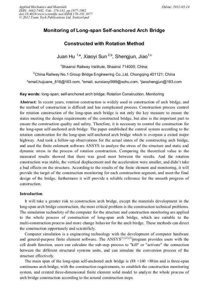 Monitoring of Long-Span Self-Anchored Arch Bridge Constructed with ...