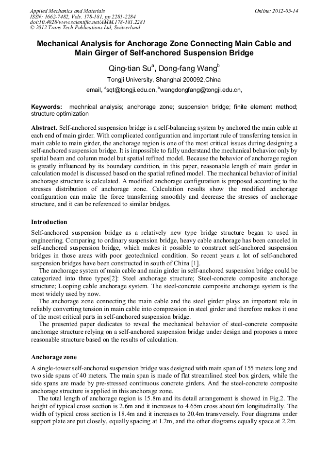 Mechanical Analysis for Anchorage Zone Connecting Main Cable and Main ...
