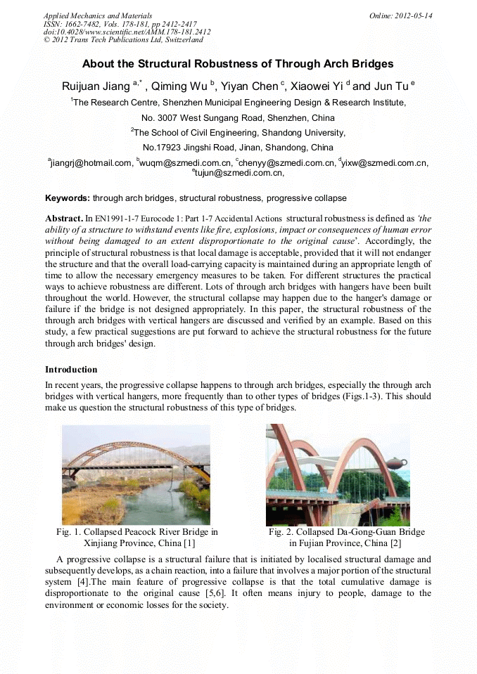 About the Structural Robustness of Through Arch Bridges | Scientific.Net