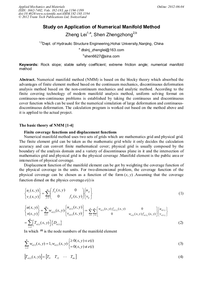 Study on Application of Numerical Manifold Method | Scientific.Net