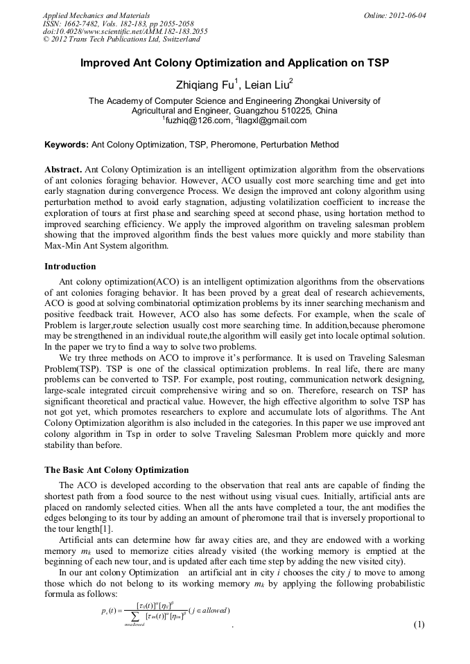 Improved Ant Colony Optimization and Application on TSP | Scientific.Net