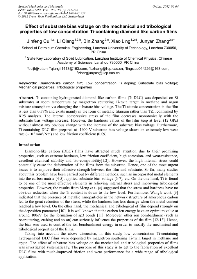 Effect of Substrate Bias Voltage on the Mechanical and Tribological ...